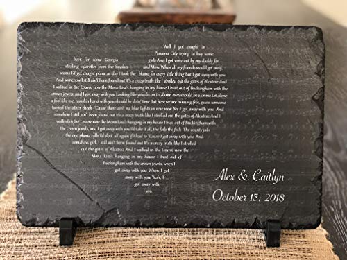 Sassy Squirrel Ink Handcrafted and Personalized Wedding Gift Slate Plaque - Custom Wedding Anniversary Present with Song Title Lyrics Artist - Wedding Vows Ideal for Him Her Couples Husband Wife Girlfriend Boyfriend Valentines Gift Present (16"x10")