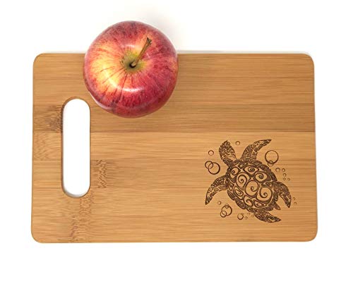 All Things Sea Turtles Single Tone Bamboo Bar Cutting Board w/handle, Sea Turtle, 6 x 9 (Small)