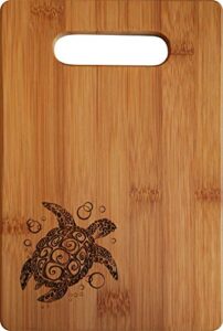 all things sea turtles single tone bamboo bar cutting board w/handle, sea turtle, 6 x 9 (small)