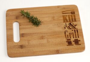 kill it & grill it hunting engraved bamboo wood cutting board with handle funny gift for him