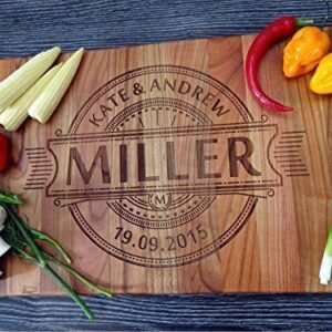 Algis Crafts | Personalized Chopping Board - MONOGRAM with Family name & date | Custom Cutting Board | Housewarming Gifts, Birthday, Anniversary Gift | Laser Engraved Wooden Cutting Board