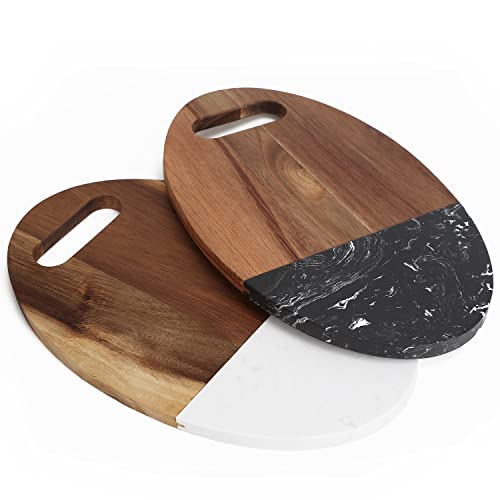 Uniharpa Cutting Board, Acacia Wood Cutting Board Solid Wood Marble Splicing Cutting Board Household Chopping Board for Meat Bread Fruits. (2 pieces)