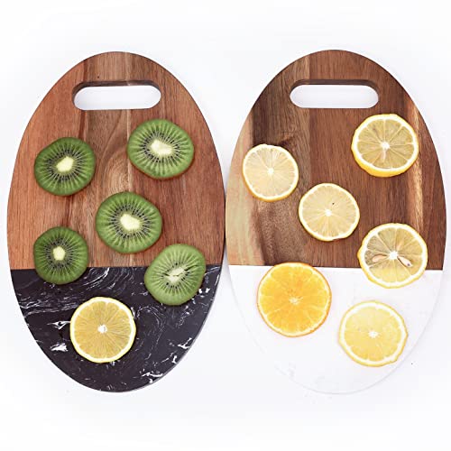 Uniharpa Cutting Board, Acacia Wood Cutting Board Solid Wood Marble Splicing Cutting Board Household Chopping Board for Meat Bread Fruits. (2 pieces)