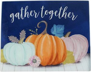 decorative fall glass kitchen cutting board: colorful gather blue orange pink pumpkin gourd design