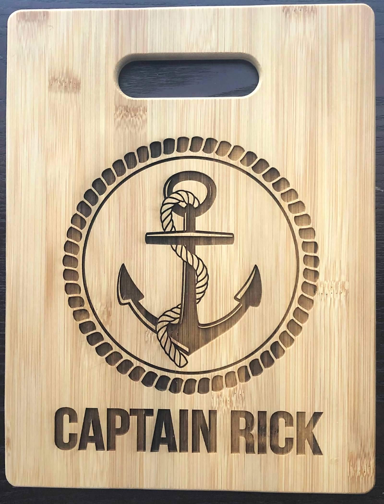 ANCHOR Nautical Bamboo Cutting Board CUSTOM Personalized Engraved Wood Boat Sailboat Beach House Gift Charcuterie Tray