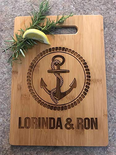 ANCHOR Nautical Bamboo Cutting Board CUSTOM Personalized Engraved Wood Boat Sailboat Beach House Gift Charcuterie Tray