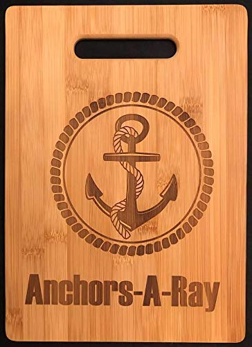 ANCHOR Nautical Bamboo Cutting Board CUSTOM Personalized Engraved Wood Boat Sailboat Beach House Gift Charcuterie Tray