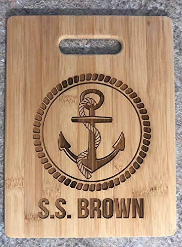 ANCHOR Nautical Bamboo Cutting Board CUSTOM Personalized Engraved Wood Boat Sailboat Beach House Gift Charcuterie Tray