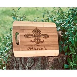 Personalized, engraved Fleur de lis decorative Bamboo chopping board