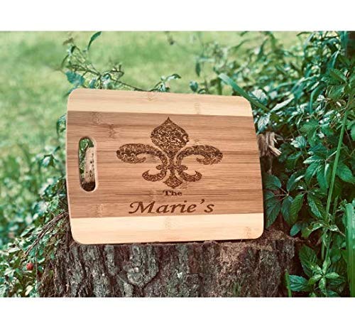 Personalized, engraved Fleur de lis decorative Bamboo chopping board