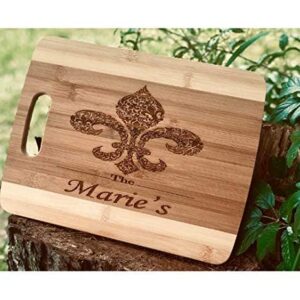 Personalized, engraved Fleur de lis decorative Bamboo chopping board