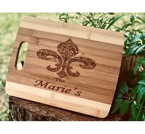 Personalized, engraved Fleur de lis decorative Bamboo chopping board