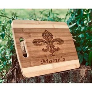 Personalized, engraved Fleur de lis decorative Bamboo chopping board