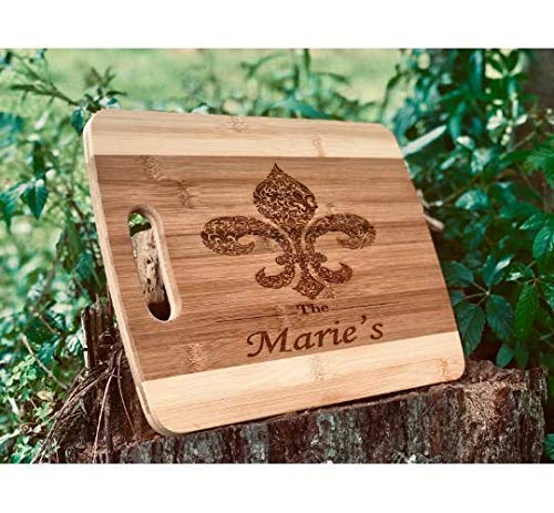 Personalized, engraved Fleur de lis decorative Bamboo chopping board