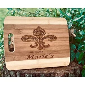 Personalized, engraved Fleur de lis decorative Bamboo chopping board