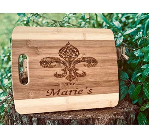 Personalized, engraved Fleur de lis decorative Bamboo chopping board