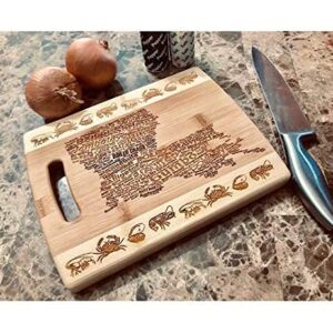 Engraved Louisiana State seafood decorative Bamboo chopping board