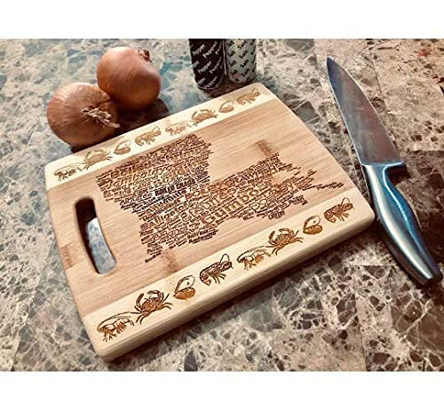 Engraved Louisiana State seafood decorative Bamboo chopping board