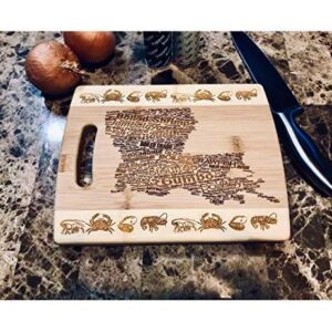 Engraved Louisiana State seafood decorative Bamboo chopping board