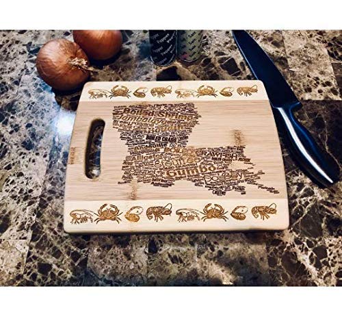 Engraved Louisiana State seafood decorative Bamboo chopping board