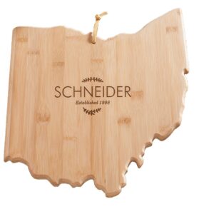 personalized family name ohio state cutting board, bamboo, 14.25" x 11" x 5/8"