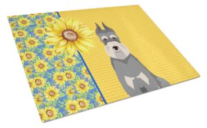 caroline's treasures wdk5478lcb summer sunflowers salt pepper schnauzer glass cutting board large decorative tempered glass kitchen cutting and serving board large size chopping board