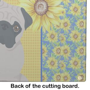 Caroline's Treasures WDK5472LCB Summer Sunflowers Fawn Pug Glass Cutting Board Large Decorative Tempered Glass Kitchen Cutting and Serving Board Large Size Chopping Board