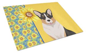 caroline's treasures wdk5497lcb summer sunflowers tricolor cardigan corgi glass cutting board large decorative tempered glass kitchen cutting and serving board large size chopping board