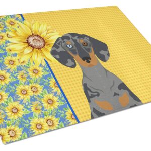 Caroline's Treasures WDK5394LCB Summer Sunflowers Black Dapple Dachshund Glass Cutting Board Large Decorative Tempered Glass Kitchen Cutting and Serving Board Large Size Chopping Board