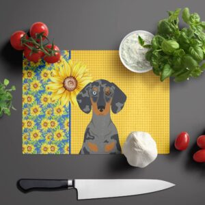 Caroline's Treasures WDK5394LCB Summer Sunflowers Black Dapple Dachshund Glass Cutting Board Large Decorative Tempered Glass Kitchen Cutting and Serving Board Large Size Chopping Board