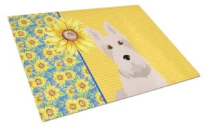 caroline's treasures wdk5480lcb summer sunflowers wheaten scottish terrier glass cutting board large decorative tempered glass kitchen cutting and serving board large size chopping board