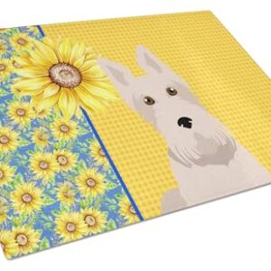 Caroline's Treasures WDK5480LCB Summer Sunflowers Wheaten Scottish Terrier Glass Cutting Board Large Decorative Tempered Glass Kitchen Cutting and Serving Board Large Size Chopping Board