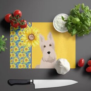 Caroline's Treasures WDK5480LCB Summer Sunflowers Wheaten Scottish Terrier Glass Cutting Board Large Decorative Tempered Glass Kitchen Cutting and Serving Board Large Size Chopping Board