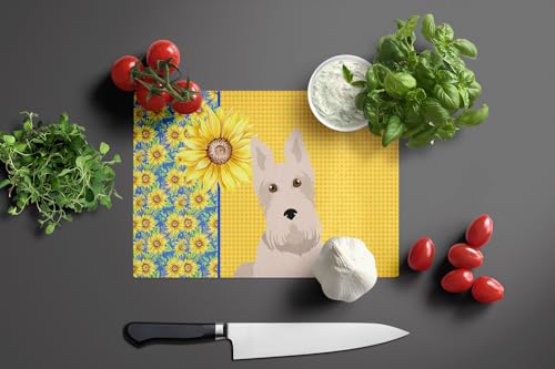 Caroline's Treasures WDK5480LCB Summer Sunflowers Wheaten Scottish Terrier Glass Cutting Board Large Decorative Tempered Glass Kitchen Cutting and Serving Board Large Size Chopping Board