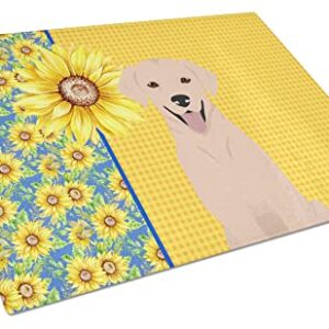 Caroline's Treasures WDK5442LCB Summer Sunflowers Yellow Labrador Retriever Glass Cutting Board Large Decorative Tempered Glass Kitchen Cutting and Serving Board Large Size Chopping Board