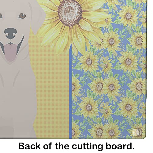 Caroline's Treasures WDK5442LCB Summer Sunflowers Yellow Labrador Retriever Glass Cutting Board Large Decorative Tempered Glass Kitchen Cutting and Serving Board Large Size Chopping Board