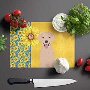 Caroline's Treasures WDK5442LCB Summer Sunflowers Yellow Labrador Retriever Glass Cutting Board Large Decorative Tempered Glass Kitchen Cutting and Serving Board Large Size Chopping Board