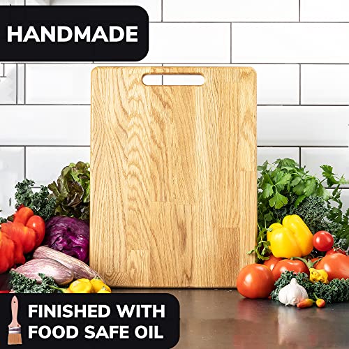 Cutting Board - 16x12 Inches Large Wood Cutting Board - Oak Cutting Board with Handle - Steak Board - Fruit Cutting Board - Real Wood Cutting Board - Chopping Board for Kitchen