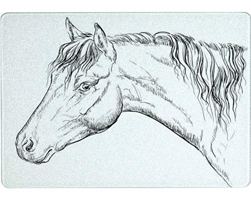 Tempered Glass Cutting Board Horse portrait 11 stock illustration Tableware Kitchen Decorative Cutting Board with Non-slip Legs, Serving Board, Large Size, 15" x 11"