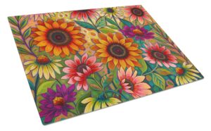 caroline's treasures ppd3014lcb fall sunflower surprise glass cutting board large decorative tempered glass kitchen cutting and serving board large size chopping board