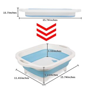 Ugusiu blue foldable washbasin with strainer, portable foldable chopping board, multipurpose kitchen basket silicone tray, suitable for travel camping and kitchen (one in blue)