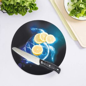 Bagea-Ka Watercolor Blue Sea Turtle Pattern Tempered Glass Cutting Board 8" Round Kitchen Decorative Chopping Board Small