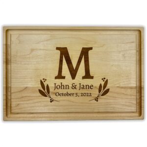 personalized gifts for couples - custom engraved 12x8.25" maple cutting board - 6 designs - wood wedding gifts with initials - handmade wooden charcuterie boards by on the rox