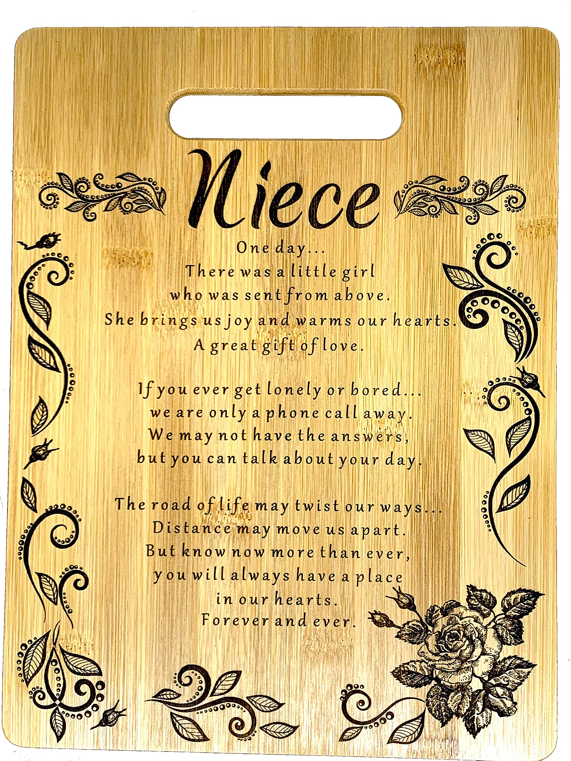 Gift for Niece Birthday, Christmas niece present Engraved Bamboo Cutting board 9” x 12”