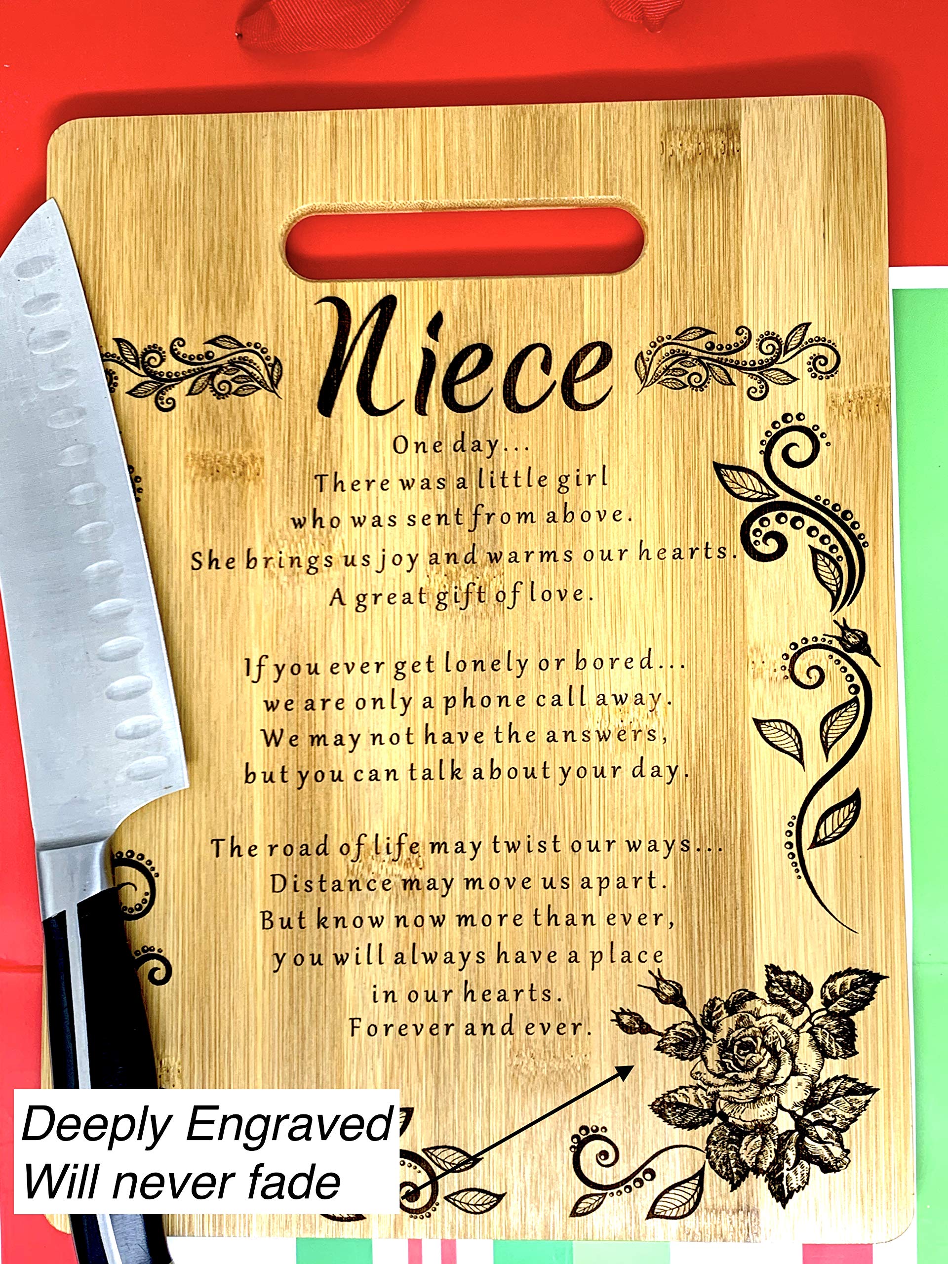 Gift for Niece Birthday, Christmas niece present Engraved Bamboo Cutting board 9” x 12”