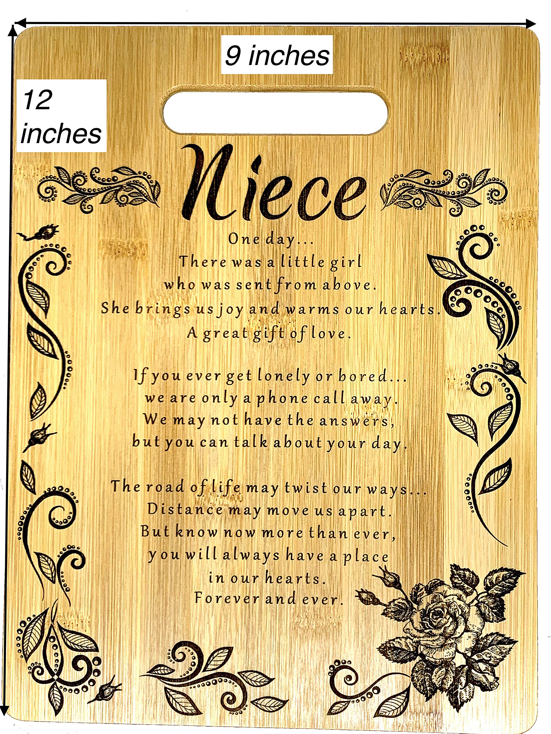 Gift for Niece Birthday, Christmas niece present Engraved Bamboo Cutting board 9” x 12”