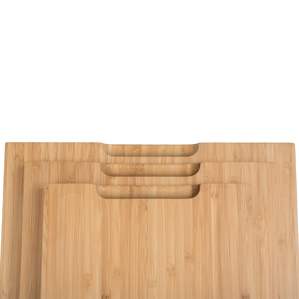 Slice Bright Bamboo Cutting Board 3-Piece Kitchen Set with Juice Groove - Wooden Chopping Boards - Serving Tray with Handles - Extra Large, Large and Medium Gift Set