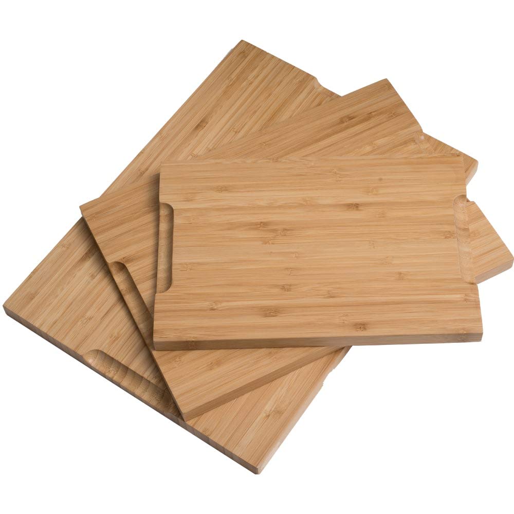 Slice Bright Bamboo Cutting Board 3-Piece Kitchen Set with Juice Groove - Wooden Chopping Boards - Serving Tray with Handles - Extra Large, Large and Medium Gift Set