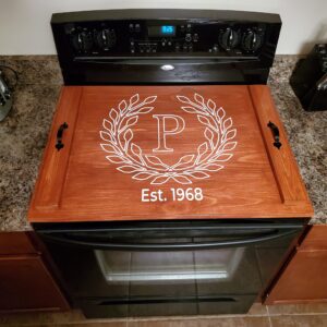 Stove Top Cover Carved Monogram Establish Year