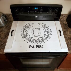 Stove Top Cover Carved Monogram Establish Year